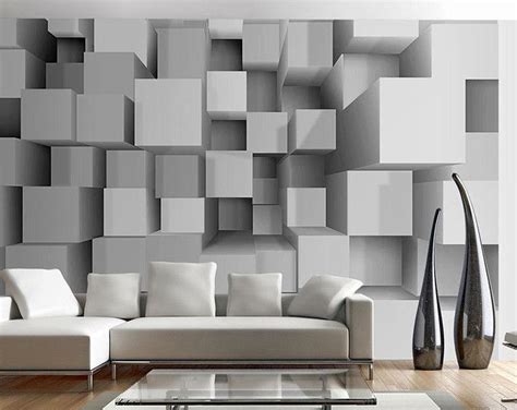 Foto Tapete Wand Wandbilder Vlies D Grau Quadrate Moderne Optische Illusion Wand Aufkleber