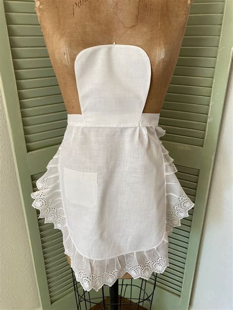 Vintage White Cotton Eyelet French Maids Apron Etsy