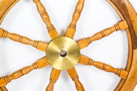 Antique Large Brass Set Eight Spoke Mahogany Ships Wheel 19th Century