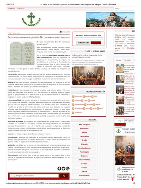 Sexto Mandamiento No Cometerás Actos Impuros Pdf Castidad Año