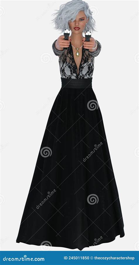 Full Body Image Of A Beautiful Young Silver Haired Woman In A Black