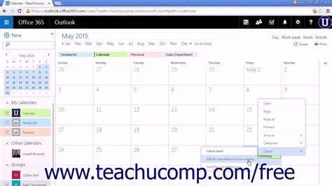 outlook web app tutorial canceling appointments and events 2015 microsoft training youtube