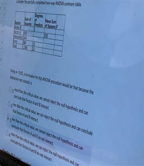 solved 12 consider the partially completed two way anova