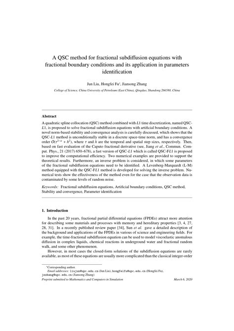 Pdf A Qsc Method For Fractional Subdiffusion Equations With
