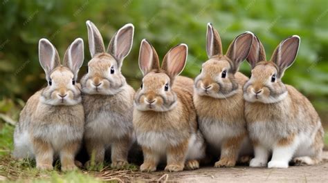 Premium Photo A Group Of Rabbits Are Lined Up In A Row