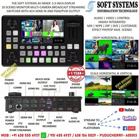 Soft Systems Av Mixer 55 Inch Display Multi Camera Broadcast Streaming