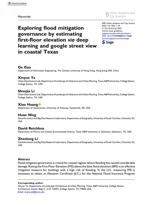 Pdf Exploring Flood Mitigation Governance By Estimating First Floor