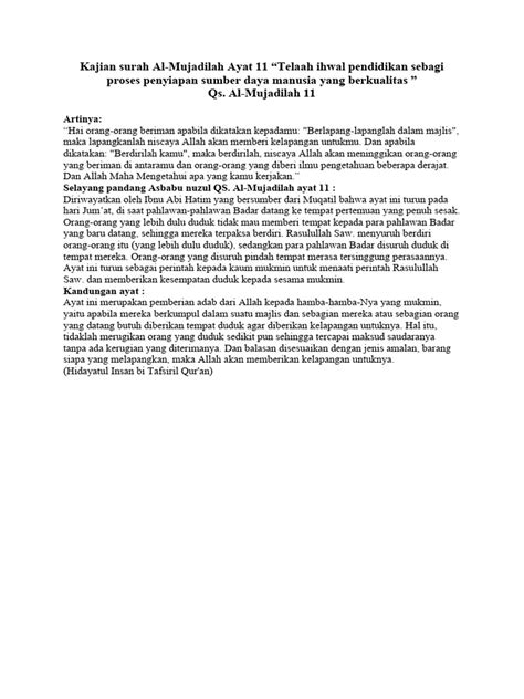 Kajian Surah Al Mujadilah Ayat 11 Pdf