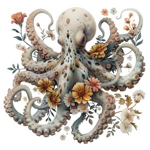 16 Floral Octopus Flower Clipart Bundle 16 High Quality  Craft Art