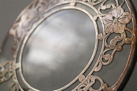 Vintage Silver Overlay Glass Trivet Unmarked Sterling Silver Tea