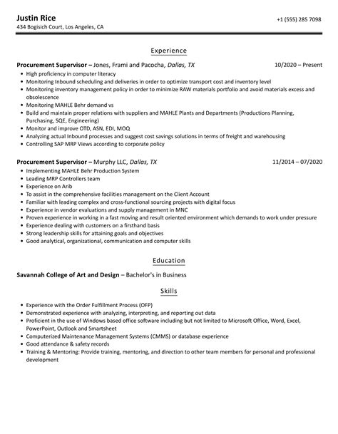 Procurement Supervisor Resume Samples Velvet Jobs