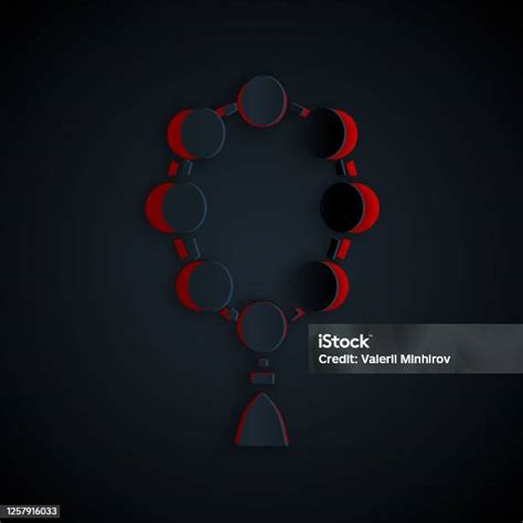 종이 는 검은 배경에 고립 된 묵주 구슬 종교 아이콘을 잘라 종이 아트 스타일 벡터 일러스트레이션 3차원 형태에 대한 스톡 벡터 아트 및 기타 이미지 Istock