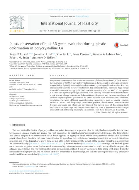 Pdf In Situ Observation Of Bulk 3d Grain Evolution During Plastic Deformation In