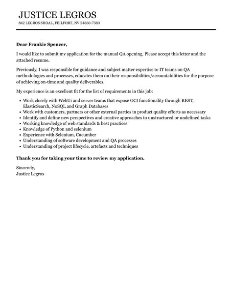 Manual QA Cover Letter Velvet Jobs