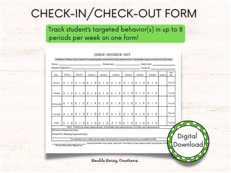 Printable Check Incheck Out Form Cico Tier 2 Intervention Tool Behavior Support Etsy