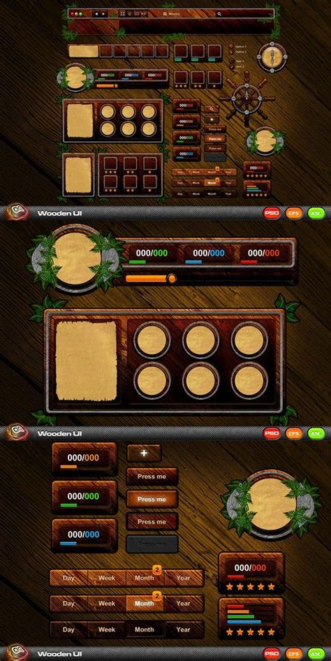 Wooden Game UI Kit Elements