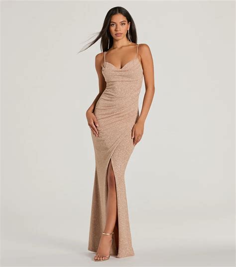 Mila Cowl Neck Wrap Slit Mermaid Glitter Formal Dress And Windsor
