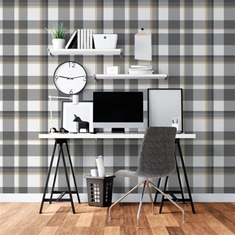 Papel De Parede Adesivo Xadrez Monocrom Tico N