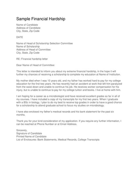 Free Printable Hardship Letter Example PDF Word Financial Immigration