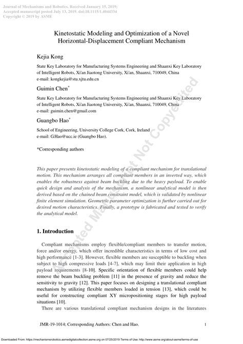 Pdf Kinetostatic Modeling And Optimization Of A Novel Horizontal