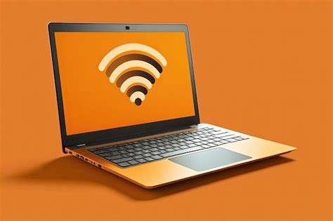 Premium Ai Image Laptop With Wifi Signal On Screen Orange Background