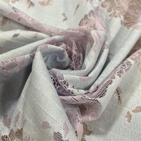 בד דמוי פשתן תחרה תכלת בהיר לילך קרן