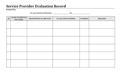 Service Provider Evaluation Record
