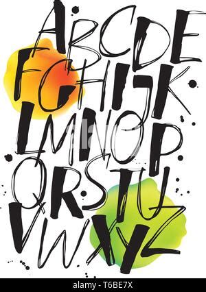 Hand Gezeichnet Vektor Alphabet Brush Script Font Isolierte Kleinbuchstaben Und Zahlen Mit
