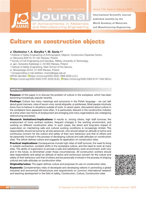 Pdf Culture On Construction Objects