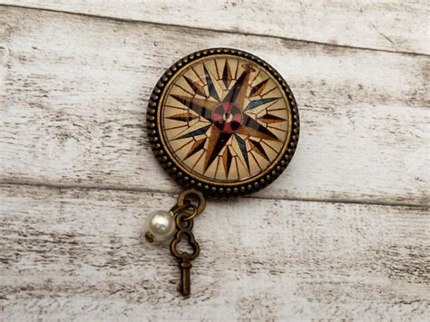 Brooch With Compass Motif Navigation Seafaring Shell Pearl T For Him And Her Etsy
