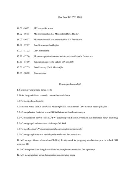 Contoh Que Card Pdf