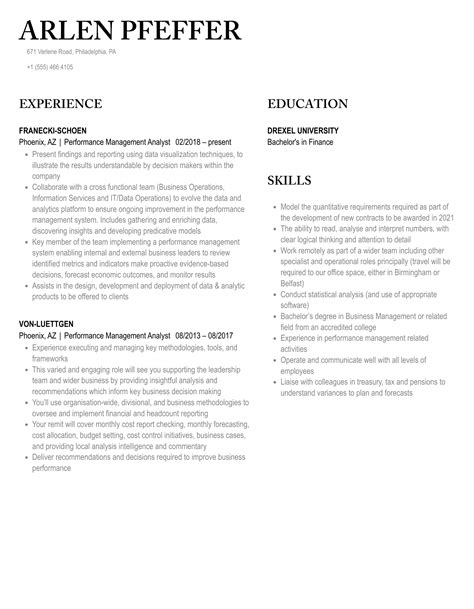 Performance Management Analyst Resume Samples Velvet Jobs