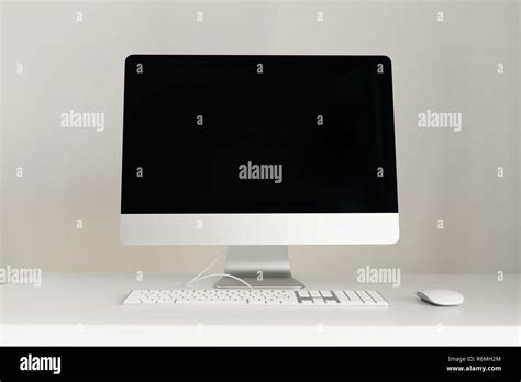 Keyboard Mouse Computer Display With Black Blank Screen Front View Designer Workspace On