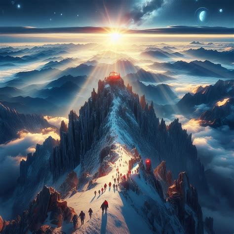 Premium AI Image A Man Standing On Top Of The Mountain Generative Ai