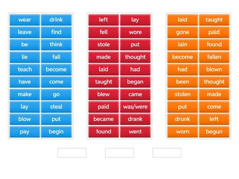 Irregular Verbs 3 Forms Make Sets