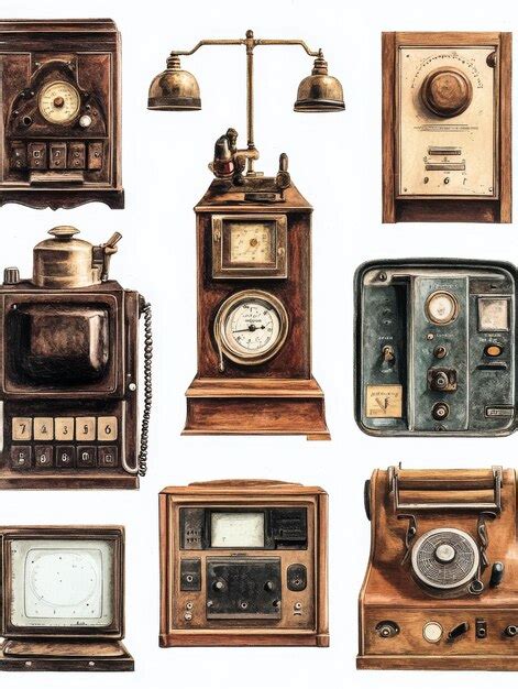 Vintage Technology Collection A Watercolor Depiction Of Old
