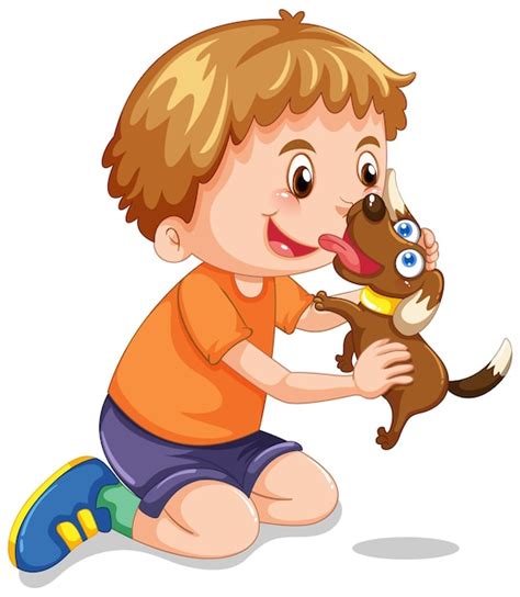 Un Niño Jugando Con Su Perro Vector Gratis