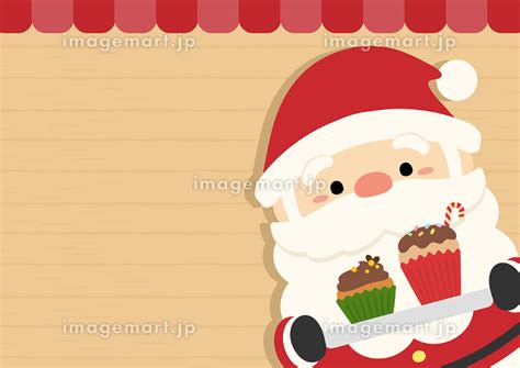 カップケーキを持ったサンタクロース、背景木目のイラスト素材 237444339 イメージマート