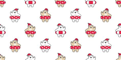 곰 원활한 패턴 크리스마스 극성 벡터 산타 클로스 모자 수영 반지 반복 벽지 테디 만화 타일 배경 스카프 고립 된 일러스트 낙서