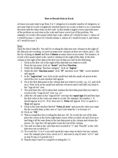 How To Recode Data In Excel 3rd Pdf Likert Scale Areas Of