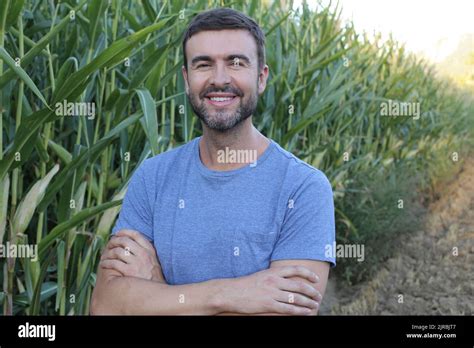 Farmer In Beautiful Corn Fields Stock Photo Alamy