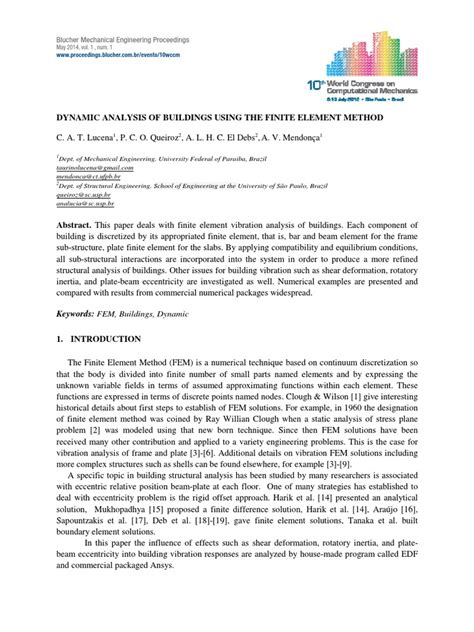 Dynamic Analysis Of Buildings Using The Finite Element Method Sacatoma Pdf Finite Element