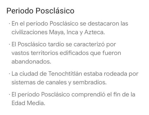 Caracter Sticas Principales Del Periodo Posclasico Brainly Lat