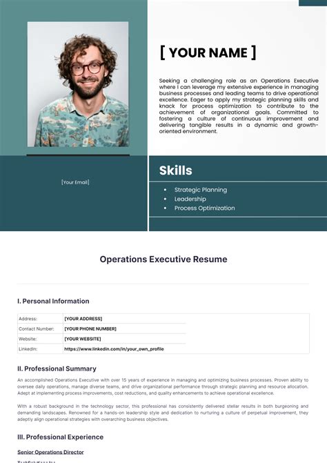 Free Operations Executive Resume Template To Edit Online