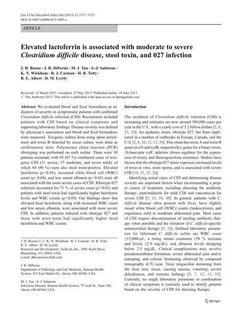 Pdf Elevated Lactoferrin Is Associated With Moderate To Severe