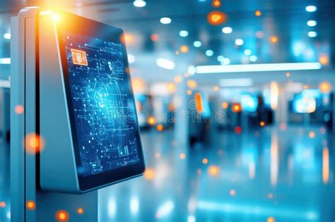 Digital Kiosk With Touchscreen Interface In Modern Space Stock Digital Kiosk With Touchscreen Interface In Modern Space Stock