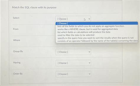 Solved Match The Sql Clause With Its Chegg