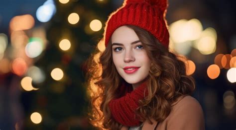 Premium Ai Image A Woman Wearing A Red Hat And Scarf
