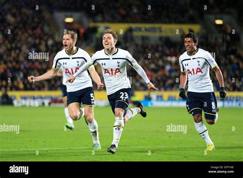 Tottenham Hotspurs Christian Eriksen Centre Celebrates Scoring The