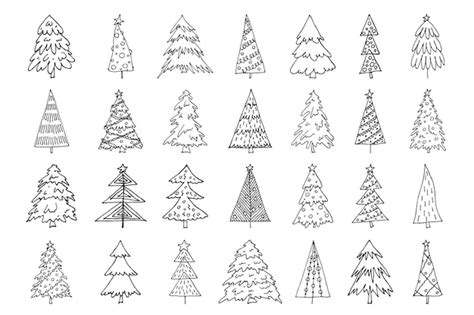 Premium Vector Christmas Tree Hand Drawn Clipart Spruce Doodle Set
